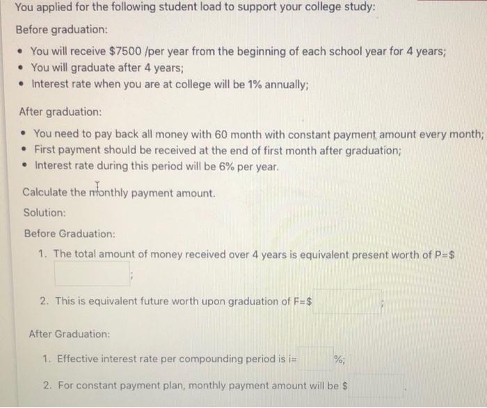 Solved You applied for the following student load to support | Chegg.com