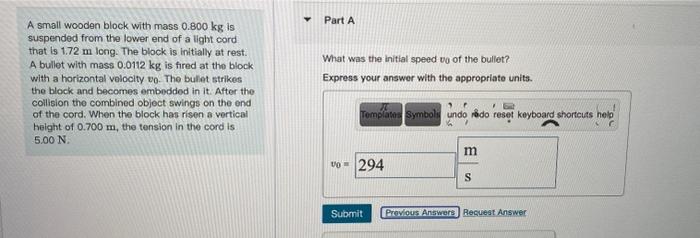 Solved A small wooden block with mass 0.800 kg is suspended | Chegg.com