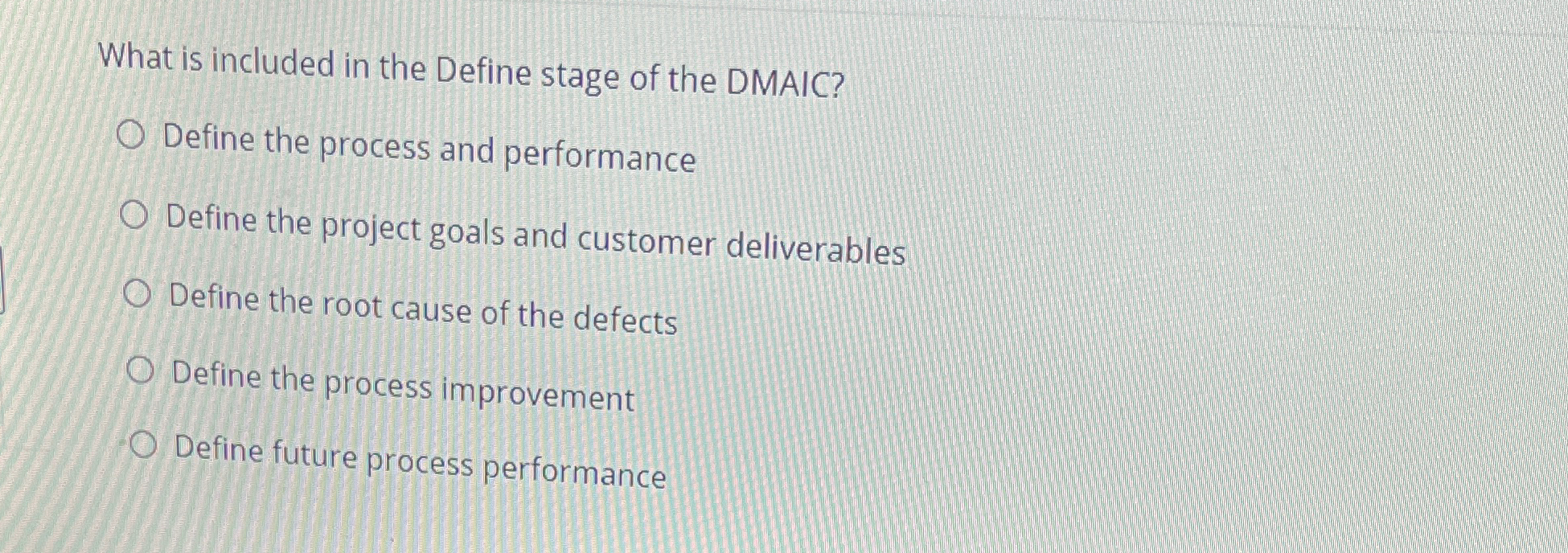 Solved What is included in the Define stage of the | Chegg.com
