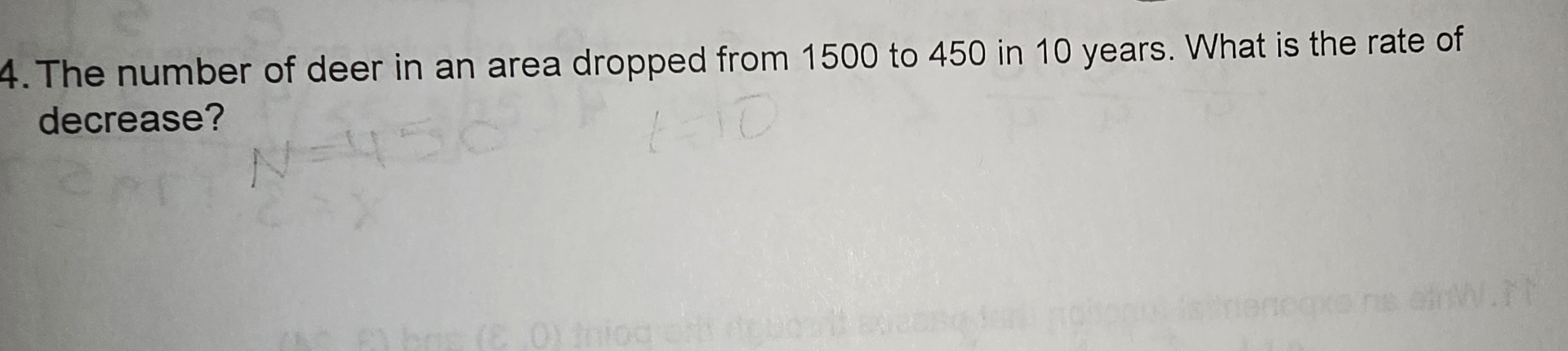 Solved The number of deer in an area dropped from 1500 ﻿to | Chegg.com