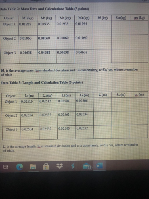Solved Data Table 2: Mass Data and Calculations Table (3 | Chegg.com