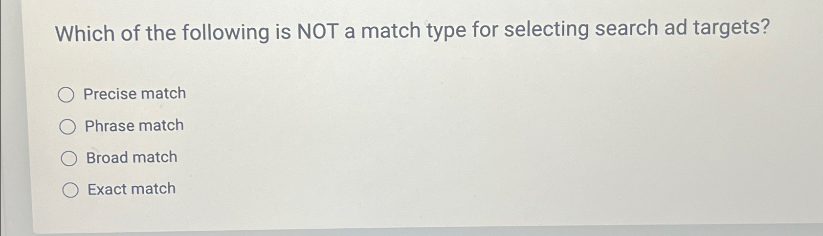Solved Which of the following is NOT a match type for | Chegg.com