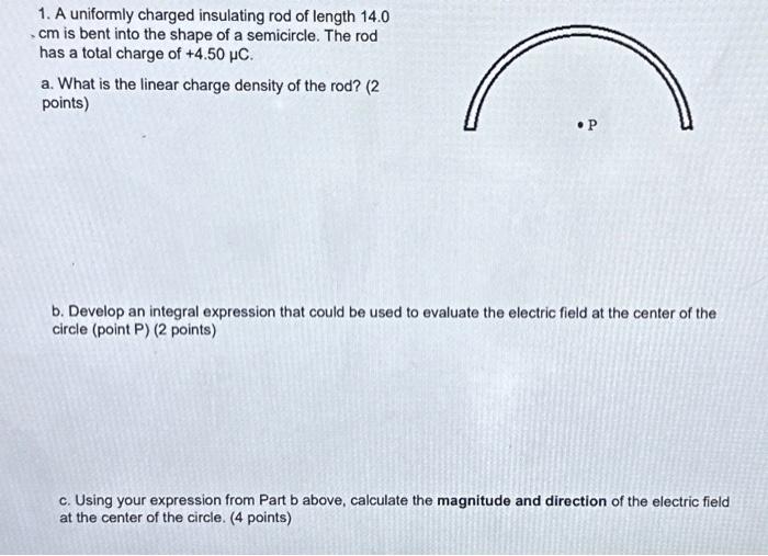 Solved 1. A uniformly charged insulating rod of length 14.0 | Chegg.com