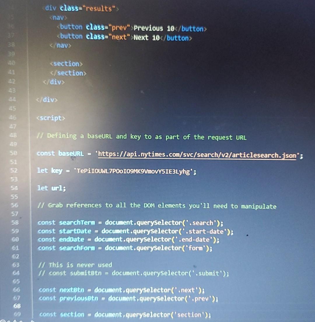 Solved div class="results" nav button class="prev" > | Chegg.com