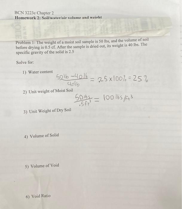 BCN 3223c Chapter 2 Homework 2: Soil/water/air volume | Chegg.com