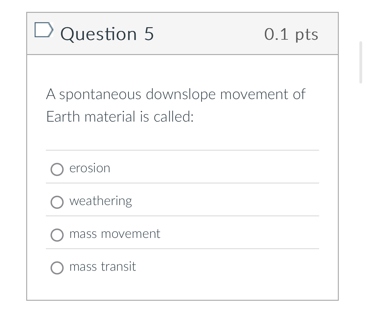 Solved Question 50.1 ﻿ptsA spontaneous downslope movement of | Chegg.com