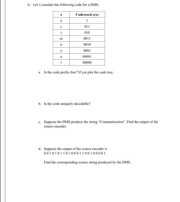 Solved 6- Let's consider the following code for a DMS. a. Is | Chegg.com