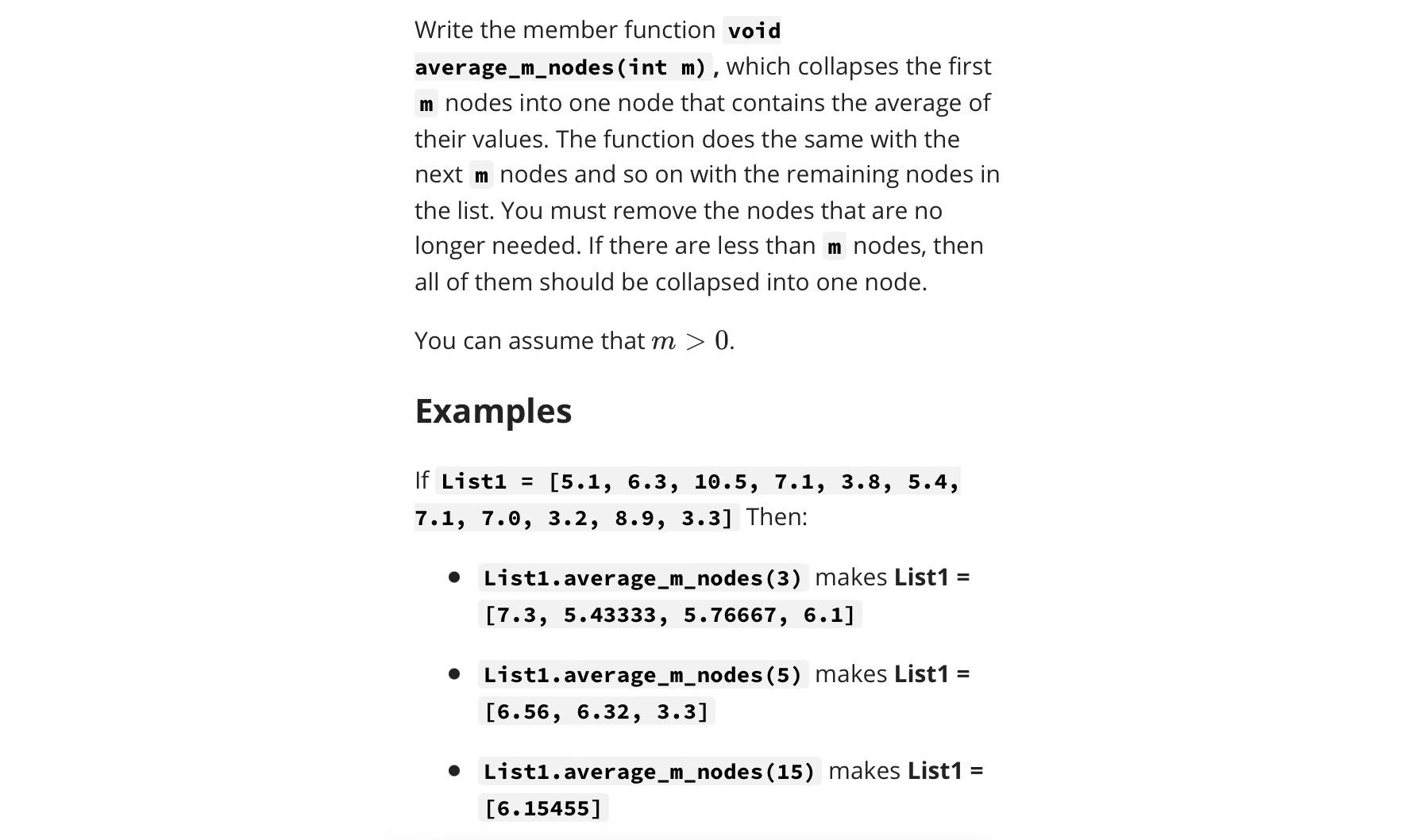 Solved Write the member function void average_m_nodes (int | Chegg.com