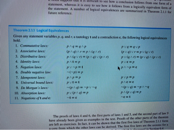 Solved Use Theorem 2.1.1 to verify the logical equivalences | Chegg.com