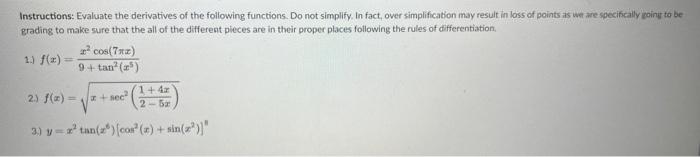 Solved Instructions: Evaluate the derivatives of the | Chegg.com