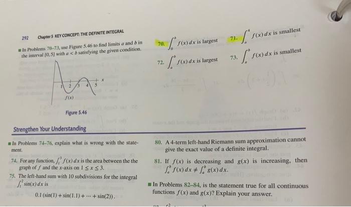 Solved 292 Chapter 5 KEY CONCEPT: THE DEFINITE INTEGRAL - In | Chegg.com