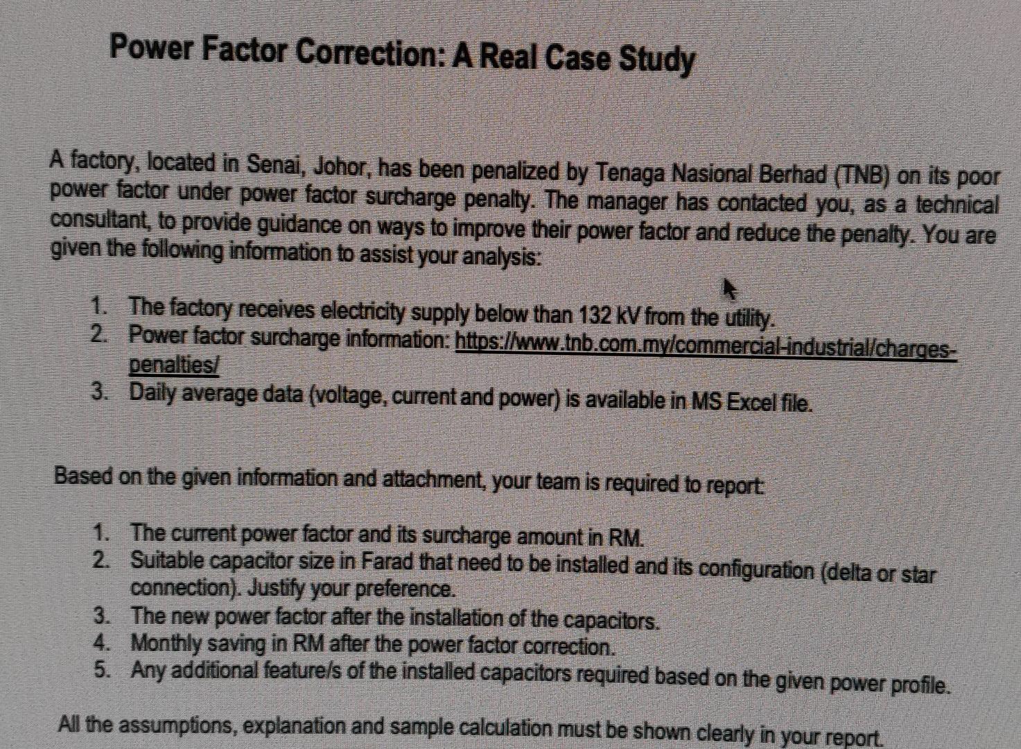 Solved Power Factor Correction: A Real Case Study A factory, | Chegg.com