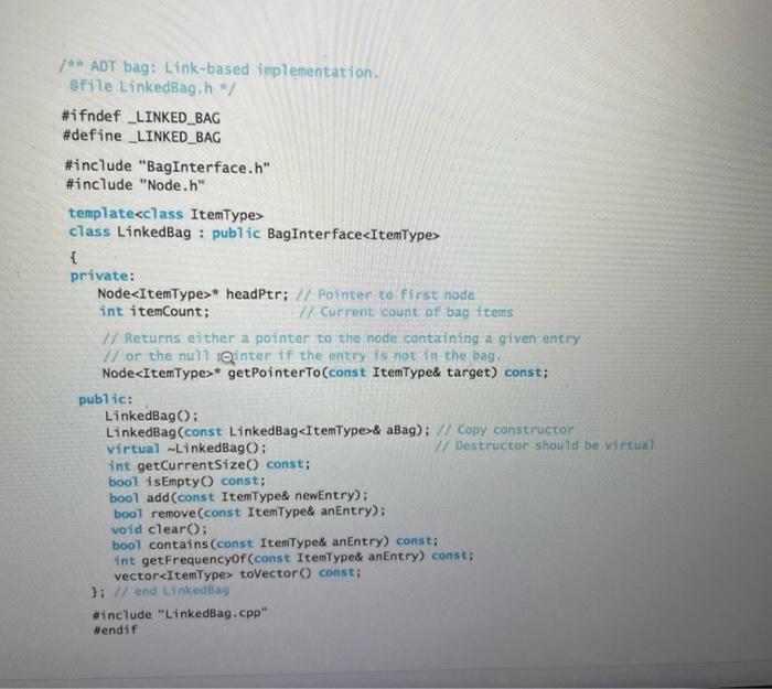 Solved Extend bag ADT by: a. Add the methods union, | Chegg.com