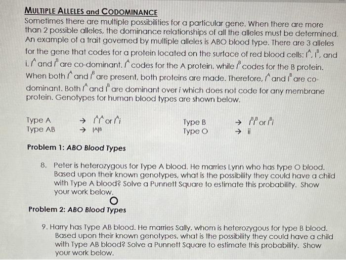 Solved MULTIPLE ALLELES and CODOMINANCE Sometimes there are | Chegg.com