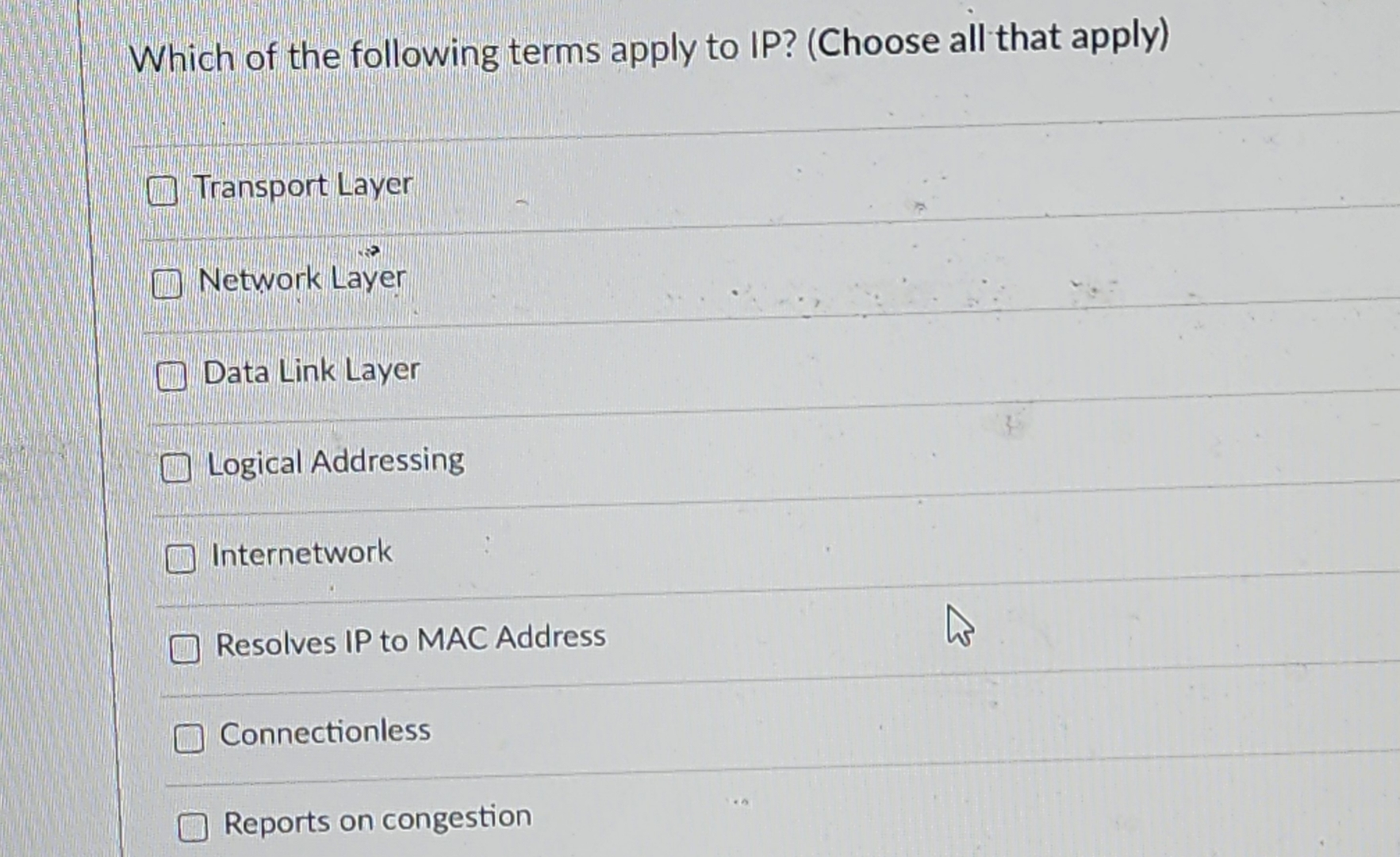 Solved Which of the following terms apply to IP? (Choose all | Chegg.com