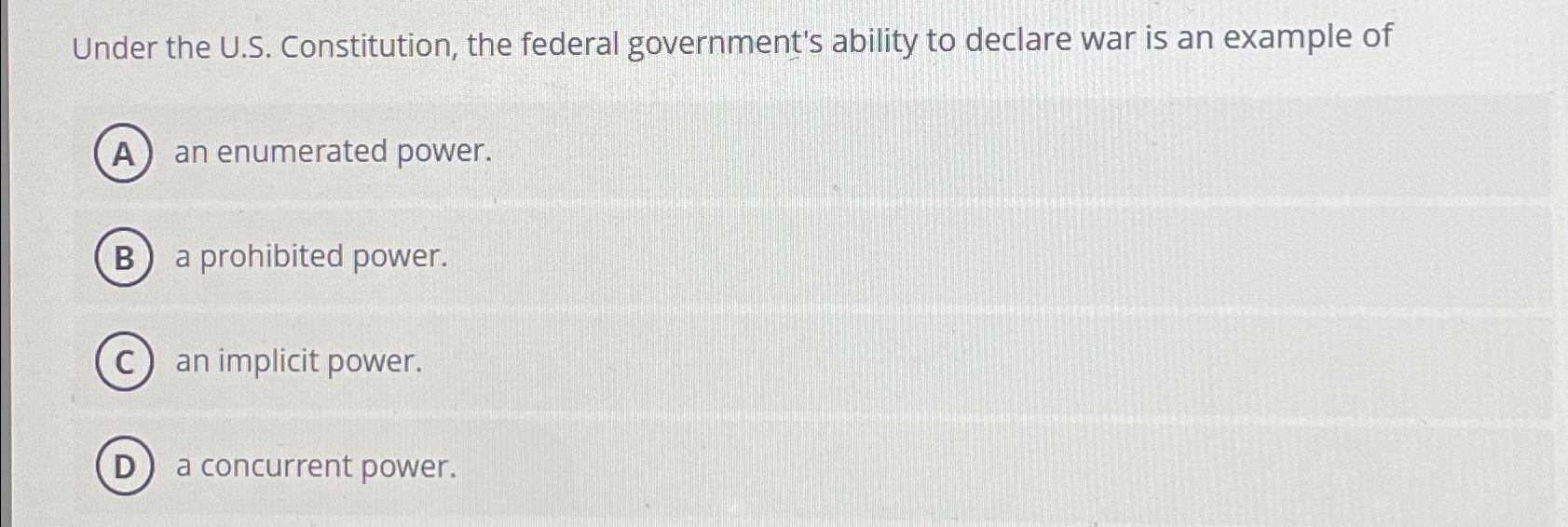 Solved Under the U.S. ﻿Constitution, the federal | Chegg.com
