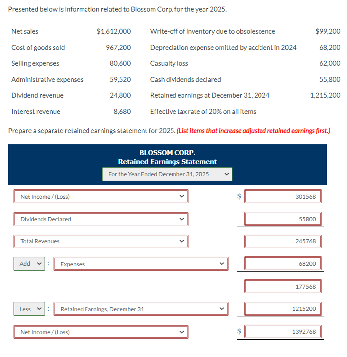 Solved Presented below is information related to Blossom | Chegg.com