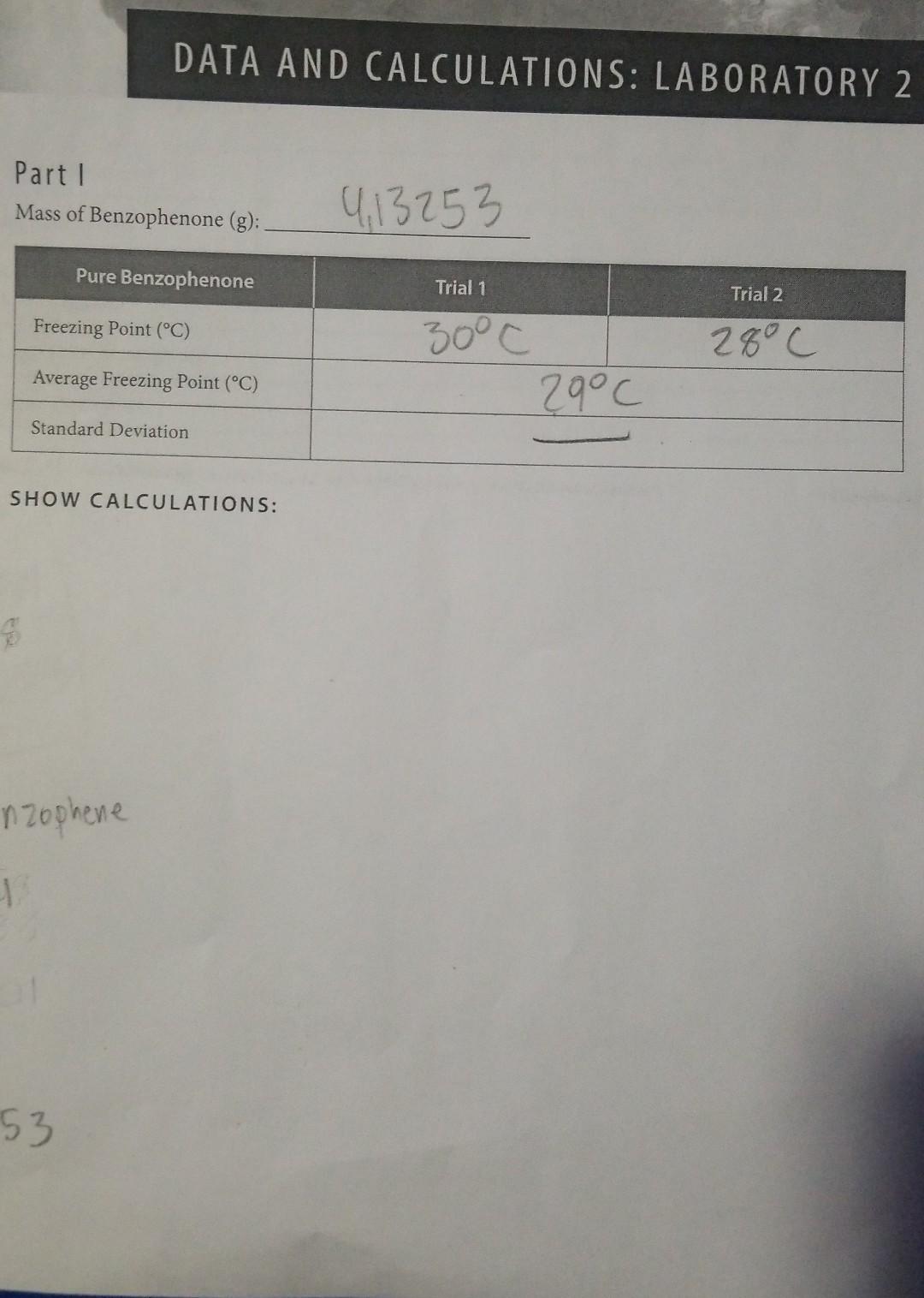 Solved Part I Mass of Benzophenone (g):. 4 DATA AND | Chegg.com