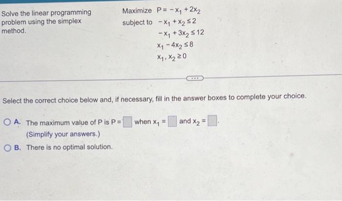 Solved Solve the linear programming problem using the | Chegg.com