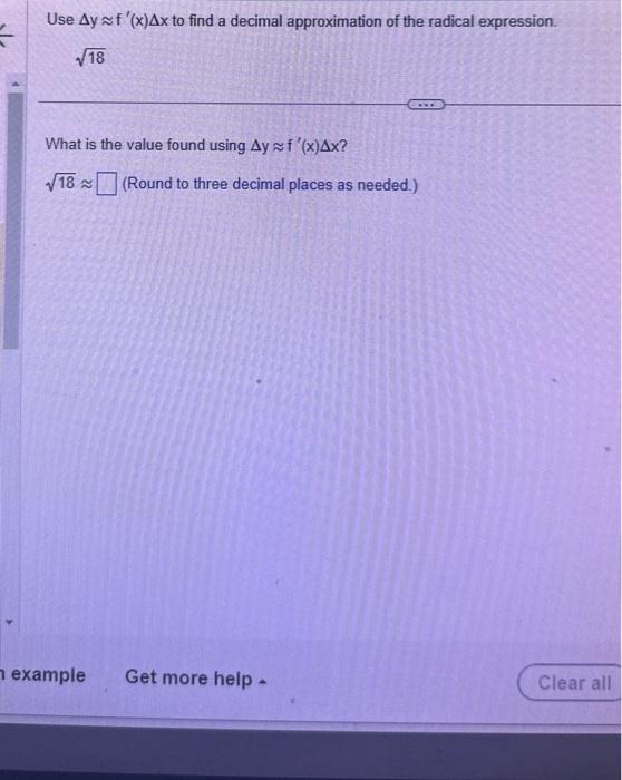 Solved Use Δy≈f′(x)Δx to find a decimal approximation of the | Chegg.com
