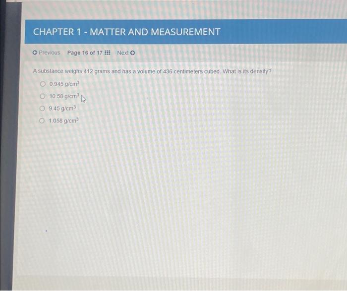 Solved CHAPTER 1 - MATTER AND MEASUREMENT Previous Page 16 | Chegg.com
