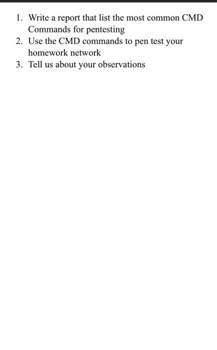 Solved 1. Write a report that list the most common CMD | Chegg.com Solved 1. Write a report that list the most common CMD | Chegg.com