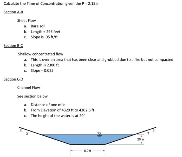 Solved Calculate the Time of Concentration given the P=2.15 | Chegg.com