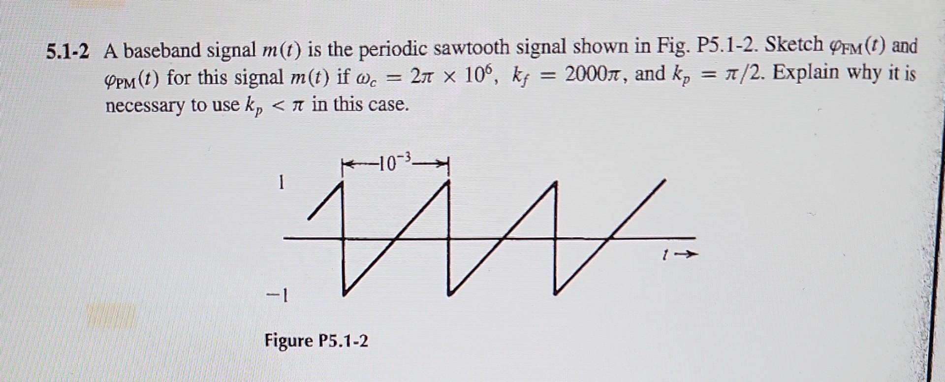 Solved 5.1-2 A baseband signal m(t) is the periodic sawtooth | Chegg.com