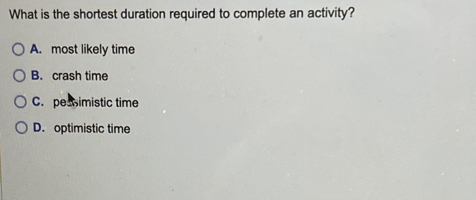 Solved What is the shortest duration required to complete an | Chegg.com