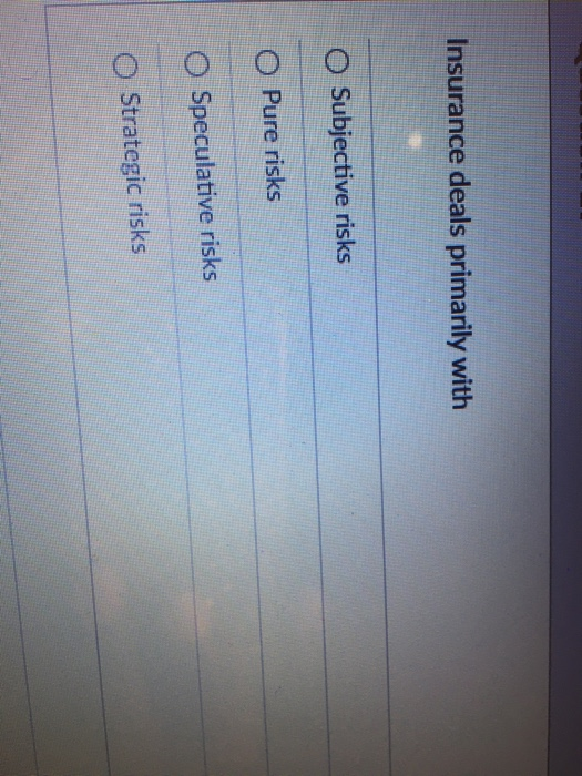 Solved Insurance deals primarily with O Subjective risks | Chegg.com