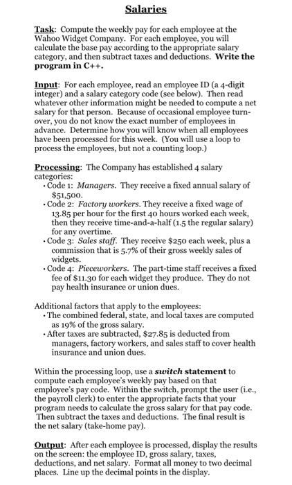 Solved Salaries Task: Compute the weekly pay for each | Chegg.com