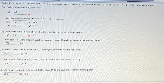 Solved The height (in meters) of a projectile shot | Chegg.com