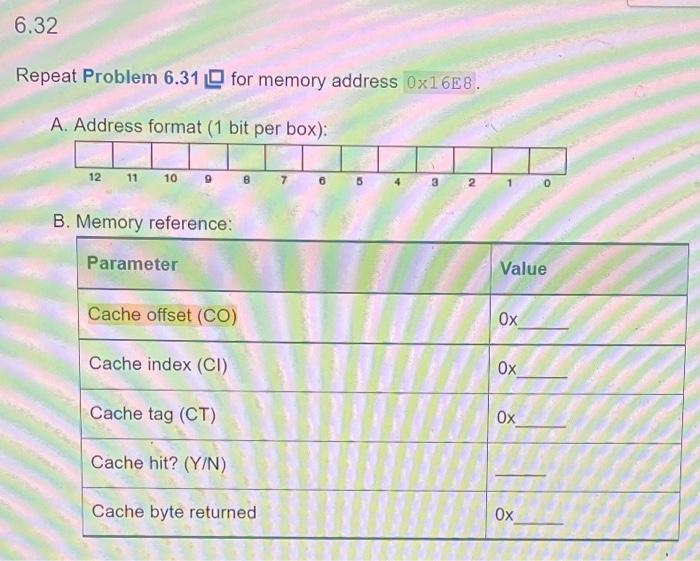 Solved Repeat Problem 6.31 for memory address 0×16E8. A. | Chegg.com