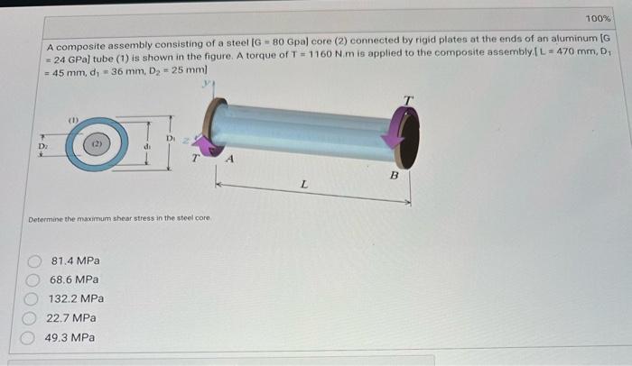 Solved A composite assembly consisting of a steel [G =80Gpa | Chegg.com