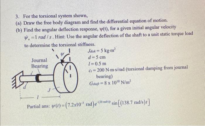Solved 3. For the torsional system shown, (a) Draw the free | Chegg.com