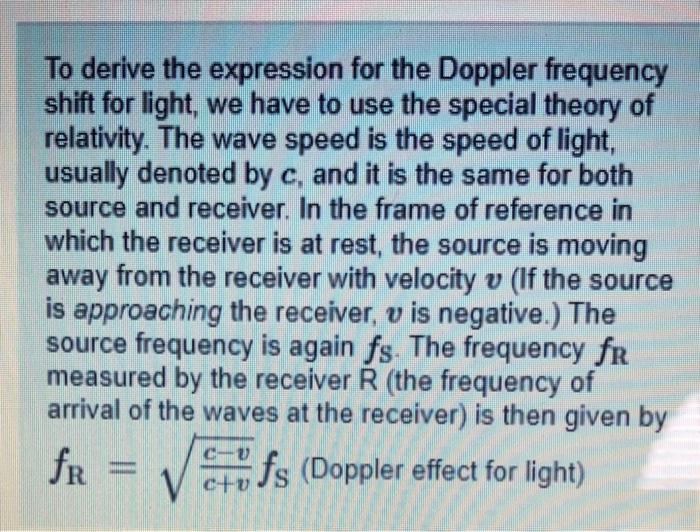 Solved C To derive the expression for the Doppler frequency | Chegg.com