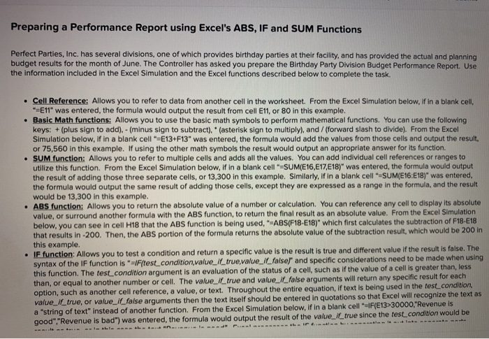 Solved Preparing a Performance Report using Excel's ABS, IF | Chegg.com