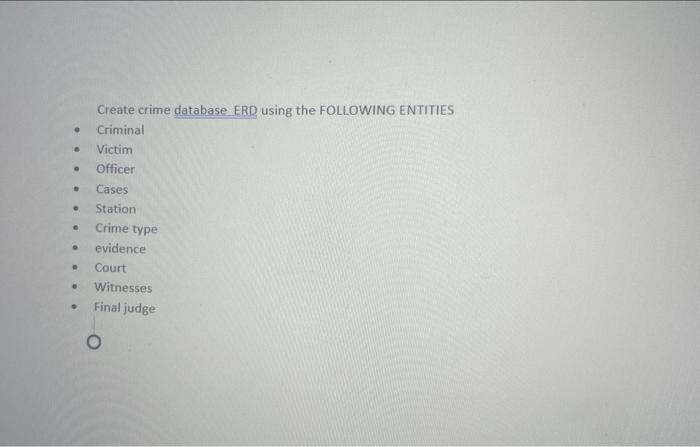 Solved . . . . . . . . . . Create crime database ERD using | Chegg.com