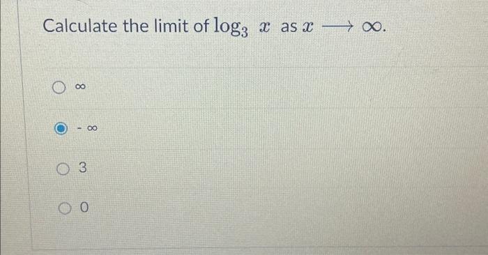 Solved Calculate the limit of log3 x as x 00 3 CO 0 → ∞. | Chegg.com