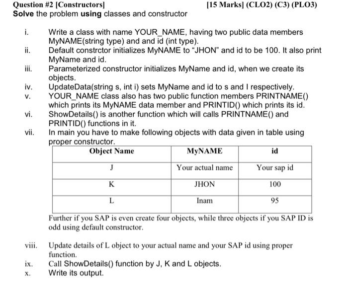 Solved Question #2 (Constructors [15 Marks] (CLO2) (C3) | Chegg.com