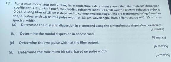Solved Q3. For a multimode step-index fiber, its | Chegg.com