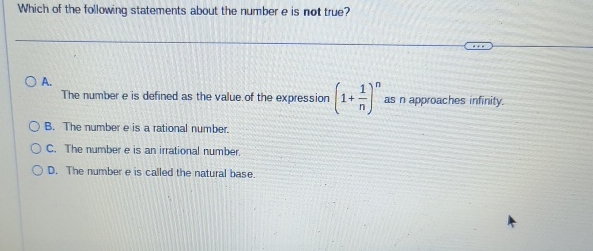 Solved Which of the following statements about the number e | Chegg.com
