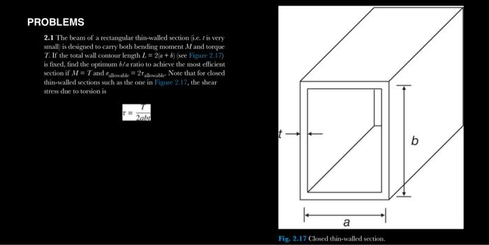 Solved 2.1 The beam of a rectangular thin-walled section | Chegg.com