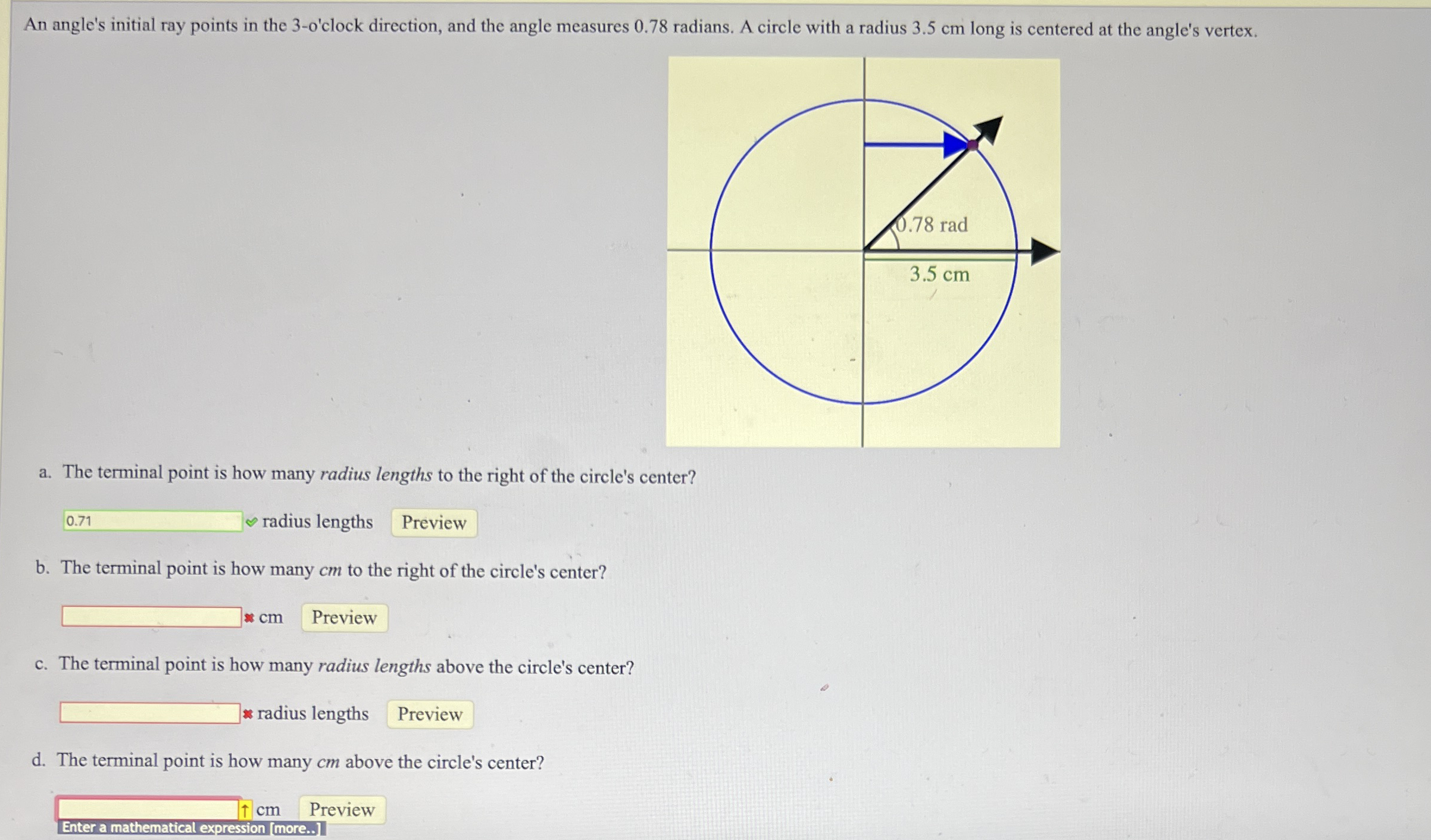An angle's initial ray points in the 3-o'clock | Chegg.com