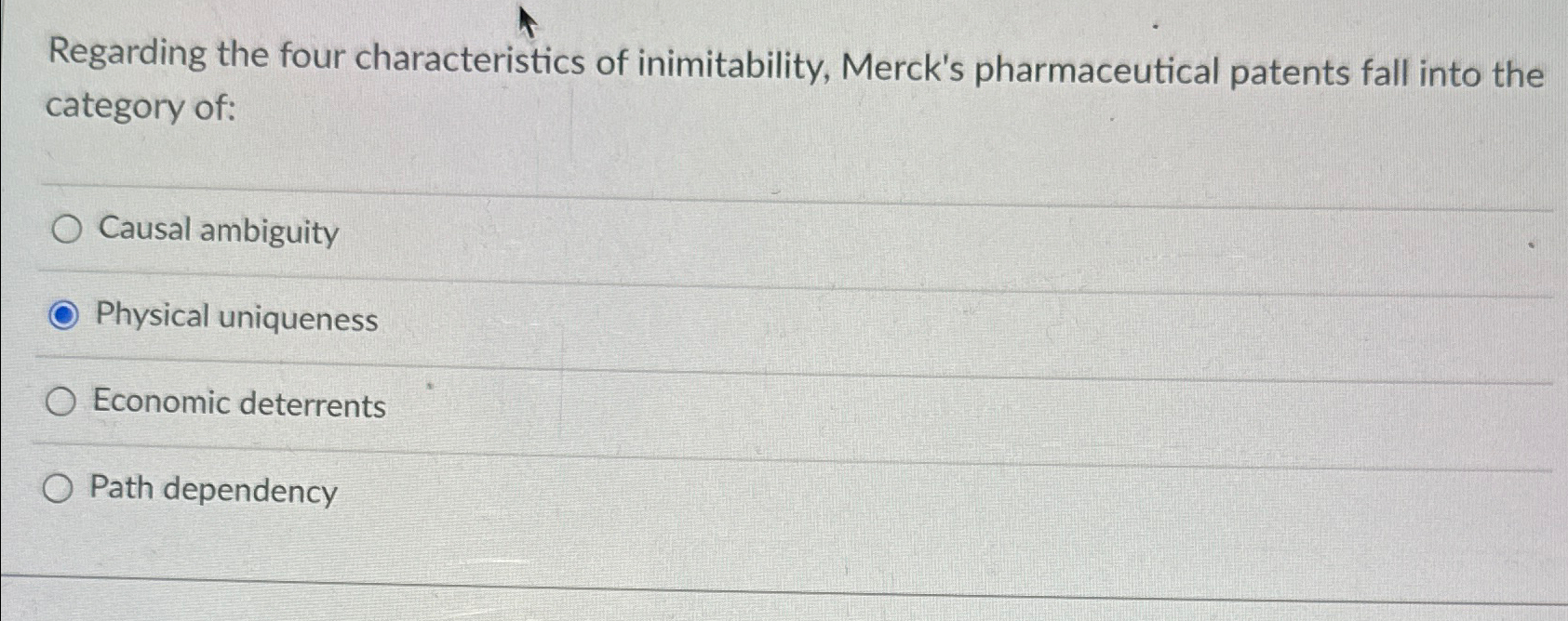 Solved Regarding the four characteristics of inimitability, | Chegg.com