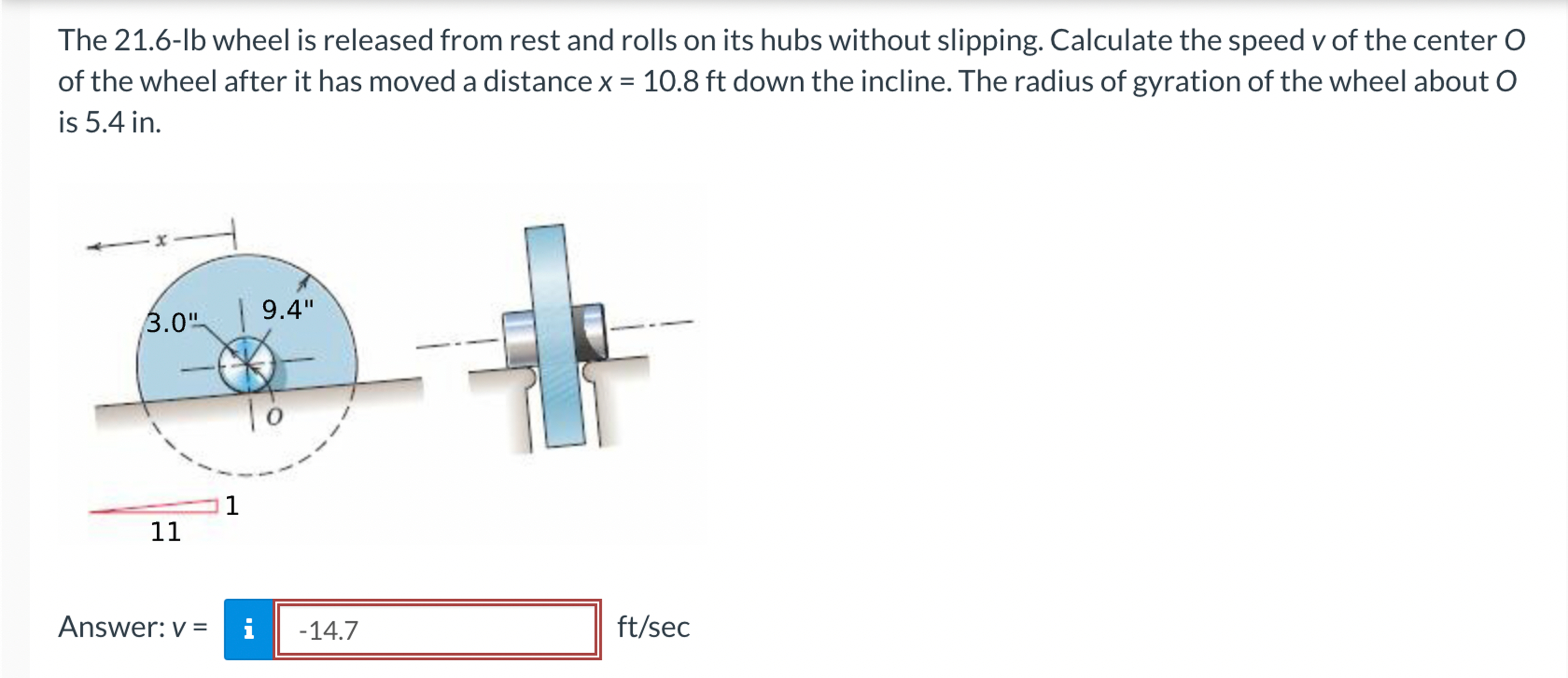 Solved The 21.6 -Ib wheel is released from rest and rolls on | Chegg.com