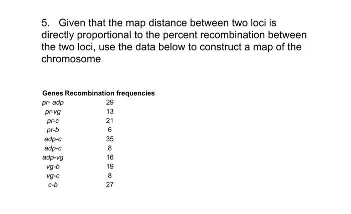 Solved 5. Given that the map distance between two loci is | Chegg.com