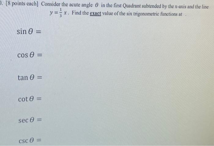 Solved [ 8 points each] Consider the acute angle θ in the | Chegg.com