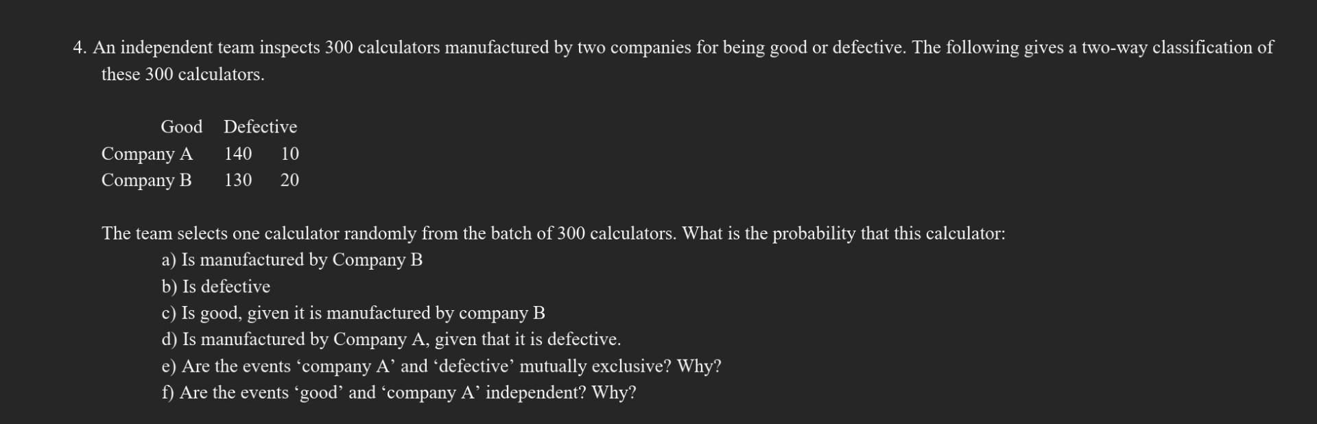 Solved 4. An independent team inspects 300 calculators | Chegg.com
