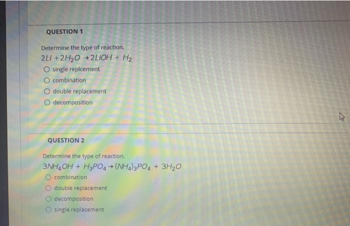 Solved QUESTION 1 Determine the type of reaction. 2LI + | Chegg.com